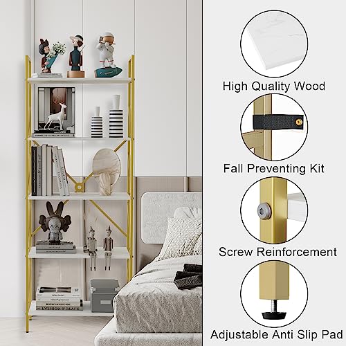 5 Tiers Bookshelf Tall Bookcase Shelf Storage Organizer Industrial Open Shelving Wood Large Modern Bookshelf for Living Room/Bedroom/Home/Office, White