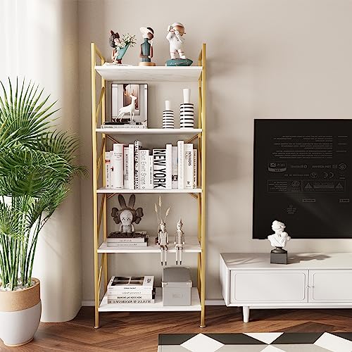 5 Tiers Bookshelf Tall Bookcase Shelf Storage Organizer Industrial Open Shelving Wood Large Modern Bookshelf for Living Room/Bedroom/Home/Office, White