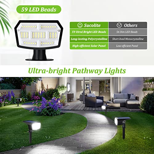 Sucolite 6-Pack Solar Spot Lights Outdoor, 59 LED Solar Lights Outdoor Waterproof, Outdoor Solar Lights for Yard with 3 Lighting Modes, Solar Landscape Spotlights for Garden Pathway Driveway Walkway