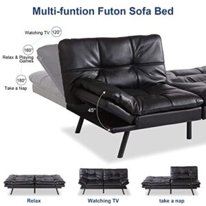 QAIIOO Futon Couch Modern Convertible Memory Foam,Faux Leather Loveseat Folding Sleeper Sofa Bed,Apartment,Dorm,Bonus Room, 71" D x 33" W x 31.5" H, Black 03