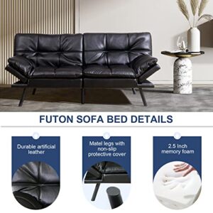 QAIIOO Futon Couch Modern Convertible Memory Foam,Faux Leather Loveseat Folding Sleeper Sofa Bed,Apartment,Dorm,Bonus Room, 71" D x 33" W x 31.5" H, Black 03