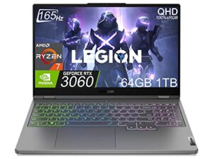 lenovo legion 5 gen 7 15.6" qhd 165hz (amd 8-core ryzen 7 6800h (beat i9-11900h), geforce rtx 3060 6gb 140w, 64gb ddr5 ram, 1tb pcie ssd) rgb backlit gaming laptop, wifi 6e, 3d nahimic, win 11 pro