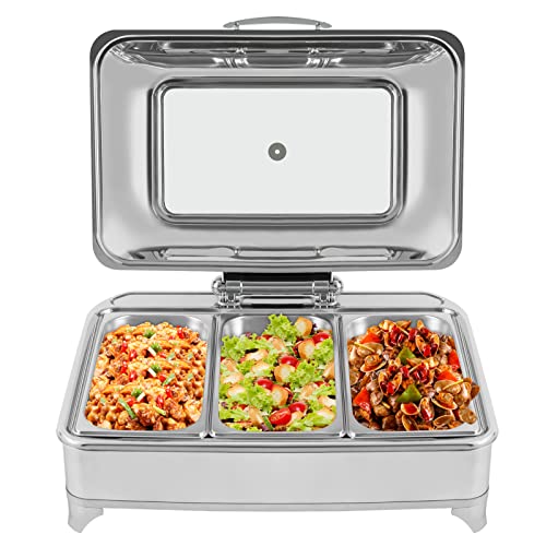 Electric Chafing Dish Buffet Set,3 Pan 9L/9.5QT Food Warmers for Parties Buffets,Stainless Steel Buffet Server and Warming Tray,Adjustable Temperature 45-80℃/ 113-176℉,Silver