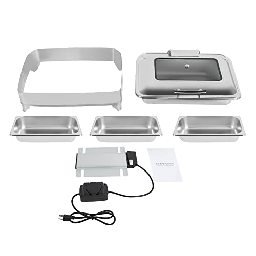 Electric Chafing Dish Buffet Set,3 Pan 9L/9.5QT Food Warmers for Parties Buffets,Stainless Steel Buffet Server and Warming Tray,Adjustable Temperature 45-80℃/ 113-176℉,Silver