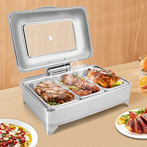 Electric Chafing Dish Buffet Set,3 Pan 9L/9.5QT Food Warmers for Parties Buffets,Stainless Steel Buffet Server and Warming Tray,Adjustable Temperature 45-80℃/ 113-176℉,Silver