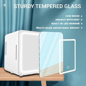 VNIMTI Mini Skincare Fridge 4 Liter/6 Cans, Portable Cosmetic Fridges with Makeup Mirror, Cooler & Warmer, AC & DC, Small Refrigerator for Bedroom, Car, Office, Outdoor (White - 4L)