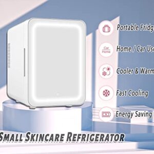 VNIMTI Mini Skincare Fridge 4 Liter/6 Cans, Portable Cosmetic Fridges with Makeup Mirror, Cooler & Warmer, AC & DC, Small Refrigerator for Bedroom, Car, Office, Outdoor (White - 4L)