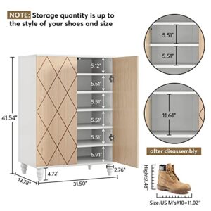 LITTLE TREE 6-Tier 2-Door Shoe Cabinet with Solid Wood Legs, Wooden Shoes Storage Cabinets for Entryway