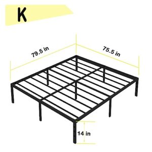 Yedop 14 Inch King Size Metal Bed Frames, No Box Spring Needed, 2500 lbs Heavy Duty Steel Slat Support, Non-Slip and Noise Free, King Platform Bed Frame, Easy Assembly, Black