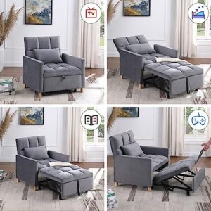 HANLIVES 3-in-1 Single Convertible Chair Bed,Sleeper Sofa Chair Bed with Pillow,Multi-Functional Sleeper Chair with Adjustable Backrest,pullout Sofa Bed with Velvet Fabric for Apartment(Grey)