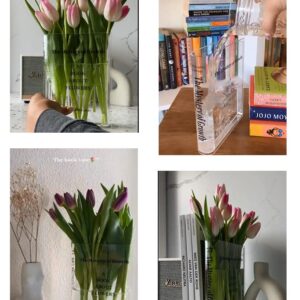 Puransen Book Vase for Flowers, Acrylic Clear Book Flower Vase, A Book About Flowers Vase, Unique Home/Bedroom/Office Accent Flowers Vase Decor(Clear - B)