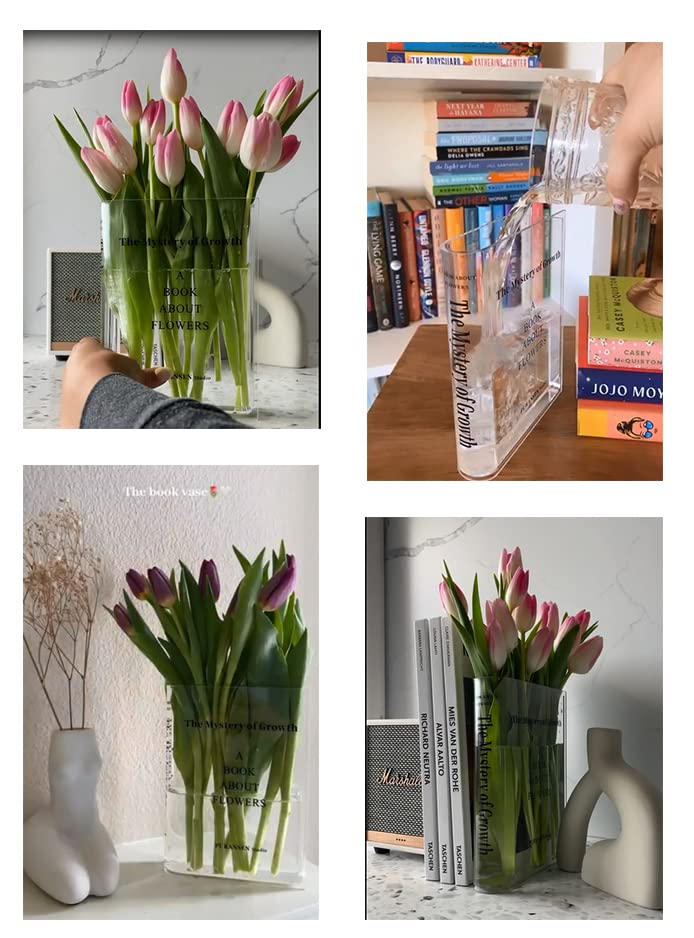 Puransen Book Vase for Flowers, Acrylic Clear Book Flower Vase, A Book About Flowers Vase, Unique Home/Bedroom/Office Accent Flowers Vase Decor(Clear - B)