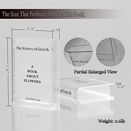 Puransen Book Vase for Flowers, Acrylic Clear Book Flower Vase, A Book About Flowers Vase, Unique Home/Bedroom/Office Accent Flowers Vase Decor(Clear - B)