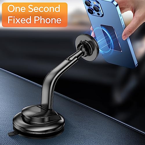 Magnetic Phone Holder for Car, [ Powerful Magnets & Military-Grade Suction ] Car Phone Holder Mount Dashboard Windshield Cell Phone Holder Phone Stand for Car Fit for iPhone Android Automobile Cradle