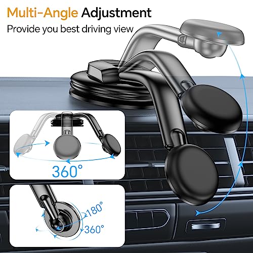 Magnetic Phone Holder for Car, [ Powerful Magnets & Military-Grade Suction ] Car Phone Holder Mount Dashboard Windshield Cell Phone Holder Phone Stand for Car Fit for iPhone Android Automobile Cradle