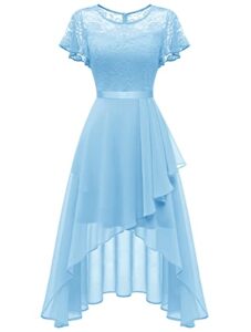 wedtrend light blue bridesmaid dresses for women, high low wedding guest dress, flutter sleeve formal dress for teens, midi length homecoming dress for school dacne wt0303lightbluel