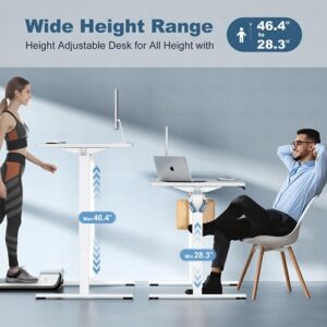 DUMOS Electric Standing Desk-Height Adjustable Table with 3 Memory Presets Ergonomic Computer Workstation with T-Shaped Metal Bracket Suitable for Home Office, 55 x 24 Inches, White