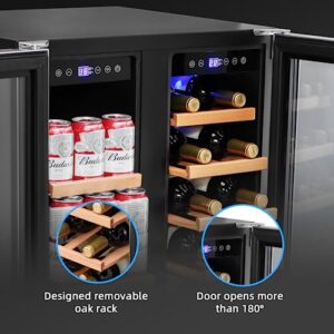 Wine Cooler Beverage Refrigerator 24 inch 18 Bottles & 57 Cans Beverage Fridge Dual Zone Wine Cooler Under Counter Lockable Freestanding with Glass Door for Drink Bar Kitchen Cabinet Commercial