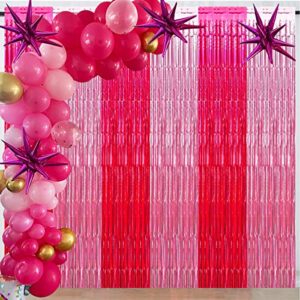 Hot Pink Birthday Decorations Backdrop, Pink and Hot Pink Foil Fringe Curtains Photo Streamers for Girl Sweet Birthday Theme Valentine's Day Wedding Anniversatry Party Decortions (3Pack)