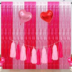 Hot Pink Birthday Decorations Backdrop, Pink and Hot Pink Foil Fringe Curtains Photo Streamers for Girl Sweet Birthday Theme Valentine's Day Wedding Anniversatry Party Decortions (3Pack)