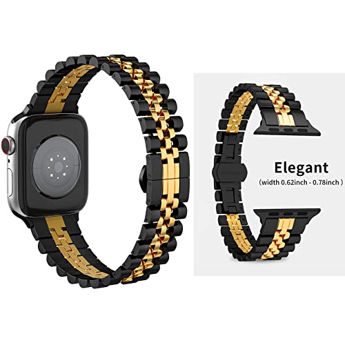 Camofit Compatible with Apple Watch Band 42mm 44mm 45mm 49mm for women, Metal Replacement Watchband Strap Compatible with iWatch SE Ultra Series 8 7 6 5 4 3 2 1 (49mm 45mm 44mm 42mm, Black/Gold)