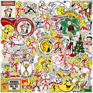 50 pcs reddy kilowatt sticker, remember kids electricity will kill you sticker, electrical electrician stickers, electric will shock you decal for car, water bottle, laptop, hard hat stickers pack