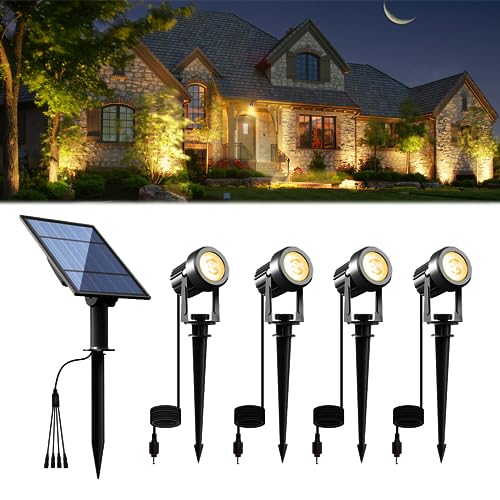 APONUO Solar Spot Lights Outdoor Adjustable Solar Landscape Spotlights Solar Uplights Dusk to Dawn Waterproof 9.8ft Cable Landscape Lighting for Yard Pathway Garden Tree Decoration with 4 Warm White