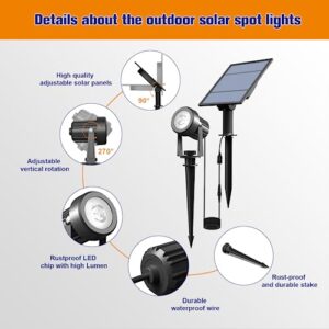 APONUO Solar Spot Lights Outdoor Adjustable Solar Landscape Spotlights Solar Uplights Dusk to Dawn Waterproof 9.8ft Cable Landscape Lighting for Yard Pathway Garden Tree Decoration with 4 Warm White