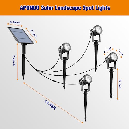 APONUO Solar Spot Lights Outdoor Adjustable Solar Landscape Spotlights Solar Uplights Dusk to Dawn Waterproof 9.8ft Cable Landscape Lighting for Yard Pathway Garden Tree Decoration with 4 Warm White