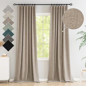 Novecozy 100% Blackout Curtains 84 Inches Length Long,Linen Thermal Insulated Curtains & Drapes for Bedroom/Living Room,Rod Pocket/Back Tab/Hook Belt/Ring Clips (2 Panels,W50 x L84 Inch,Natural)