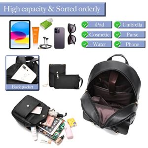 BESYIGA Mini Leather Backpack Purse for Women, Cute Fashion Travel Daypacks and Bow Backpack Shoulder Bag for Women, 3Pcs, Black