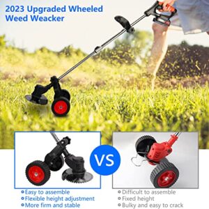 Electric Lawn Mower, 21V 2000mAh Batteries Supply Rechargeable D-Shaped Handle 2 Wheel Electric Lawn Mower 3 in 1 Brush Cutter Cordless Grass Trimmer (Black)