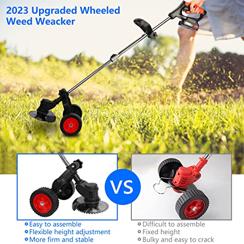 Electric Lawn Mower, 21V 2000mAh Batteries Supply Rechargeable D-Shaped Handle 2 Wheel Electric Lawn Mower 3 in 1 Brush Cutter Cordless Grass Trimmer (Black)