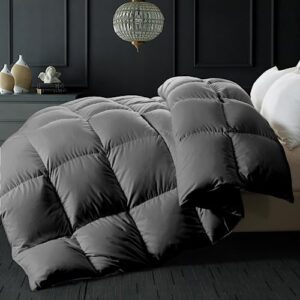 elnido queen feather down comforter queen size - grey down duvet insert - luxurious fluffy hotel style bedding comforter - 100% cotton cover all season medium warmth - queen size (90x90 inch)