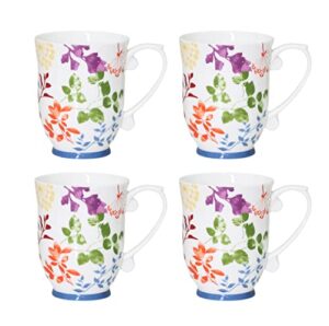 qoutique bone china decorated coffee mugs - 20 ounce - set of 4, cups for latte, hot tea, cappuccino, mocha, cocoa, mug set, large coffee mug, surely