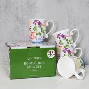 QOUTIQUE Bone China Decorated Coffee Mugs - 20 Ounce - Set of 4, Cups for Latte, Hot Tea, Cappuccino, Mocha, Cocoa, Mug Set, Large Coffee Mug, Surely