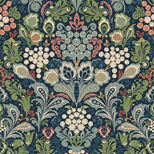 JiffDiff Botanical Wallpaper Peel and Stick Morris Floral Wallpaper Cabinet Contact Paper Stick On Wall Paper Wall Decor (Midnight Blue，Second Batch)