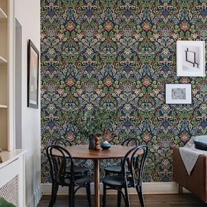 JiffDiff Botanical Wallpaper Peel and Stick Morris Floral Wallpaper Cabinet Contact Paper Stick On Wall Paper Wall Decor (Midnight Blue，Second Batch)