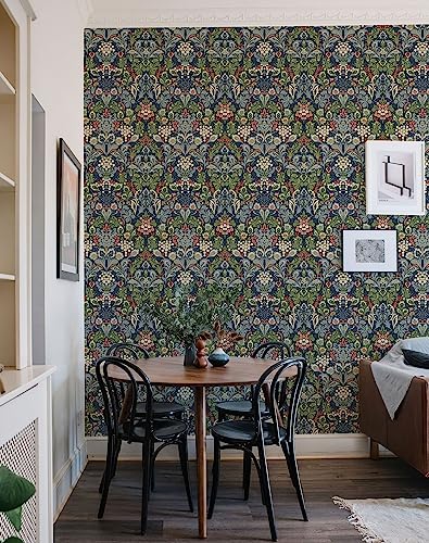 JiffDiff Botanical Wallpaper Peel and Stick Morris Floral Wallpaper Cabinet Contact Paper Stick On Wall Paper Wall Decor (Midnight Blue，Second Batch)