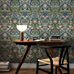 JiffDiff Botanical Wallpaper Peel and Stick Morris Floral Wallpaper Cabinet Contact Paper Stick On Wall Paper Wall Decor (Midnight Blue，Second Batch)