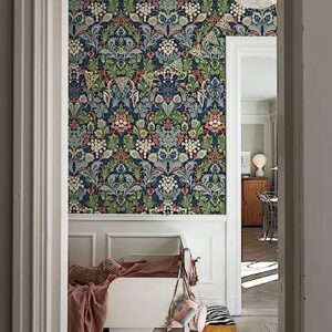 JiffDiff Botanical Wallpaper Peel and Stick Morris Floral Wallpaper Cabinet Contact Paper Stick On Wall Paper Wall Decor (Midnight Blue，Second Batch)