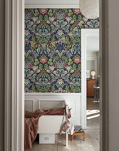 JiffDiff Botanical Wallpaper Peel and Stick Morris Floral Wallpaper Cabinet Contact Paper Stick On Wall Paper Wall Decor (Midnight Blue，Second Batch)