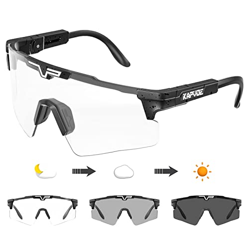 KAPVOE Photochromic Cycling Glasses TR90 Sports Sunglasses Mountain Bike Gasses Men Women MTB Glasses Clear Bicycle Riding Glasses Biking Sunglasses Motorcycle Road Bike Sunglasses Running Dark Gray