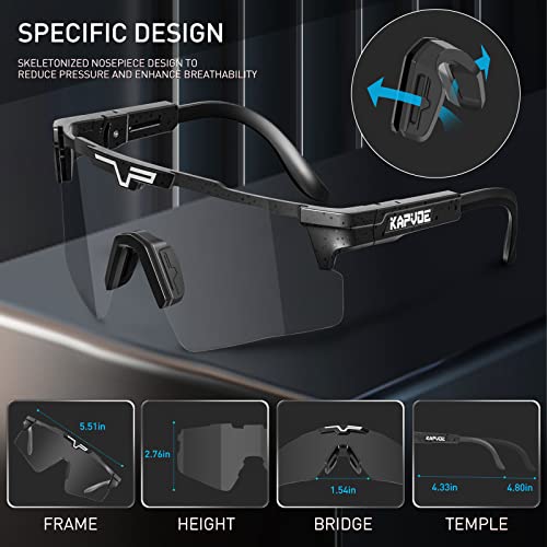 KAPVOE Photochromic Cycling Glasses TR90 Sports Sunglasses Mountain Bike Gasses Men Women MTB Glasses Clear Bicycle Riding Glasses Biking Sunglasses Motorcycle Road Bike Sunglasses Running Dark Gray