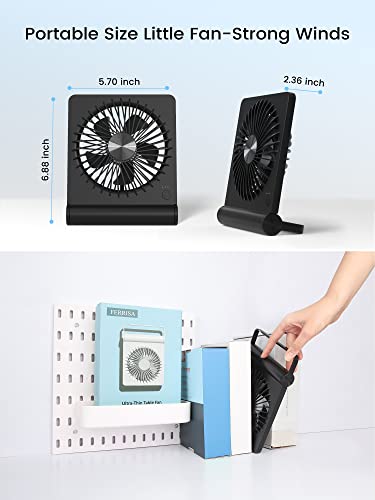 FERRISA Desk Fan, Small But Powerful, Portable Fan Battery Operated, 220° Tilt Folding Ultra Quiet mini Personal Fan, Strong Wind, 3 Speed Adjustable For Home Office Desktop Travel Camping (Black)