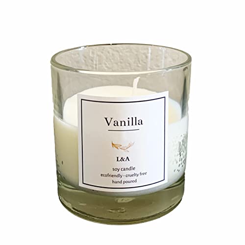 Aromatic Soy Scented Candles Vanilla. Handmade in Glass Jar Covered. Perfect for Gift, Décor, and Parties.