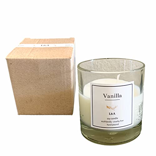 Aromatic Soy Scented Candles Vanilla. Handmade in Glass Jar Covered. Perfect for Gift, Décor, and Parties.