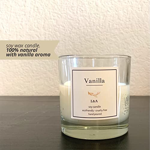 Aromatic Soy Scented Candles Vanilla. Handmade in Glass Jar Covered. Perfect for Gift, Décor, and Parties.