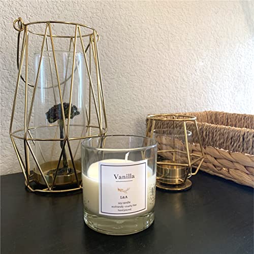 Aromatic Soy Scented Candles Vanilla. Handmade in Glass Jar Covered. Perfect for Gift, Décor, and Parties.