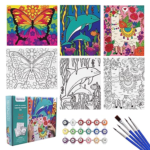 3 Pack Paint by Numbers for Kids Ages 8-12, Pre-Drawn Canvas Painting, Includes 8x10 inch Framed Canvas with 18 Acrylic Paints, 5 Brushes for Kids, Perfect Creative Gifts & Arts and Crafts for Teens.